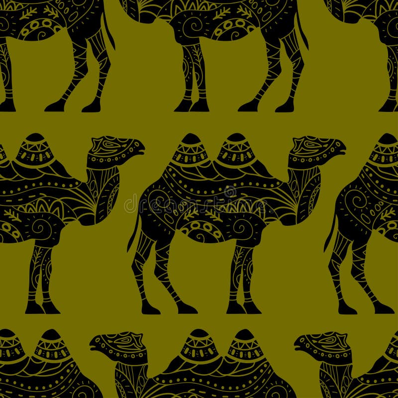 Seamless Pattern with Camel Silhouette Stock Vector - Illustration of ...