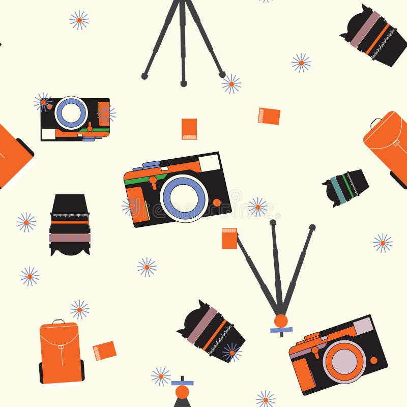 Seamless Pattern with Camera Stock Vector - Illustration of retro ...