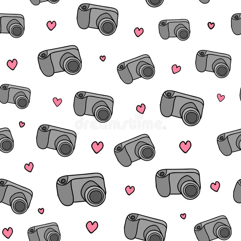 Seamless Pattern with Cameras and Hearts. Stock Vector - Illustration ...