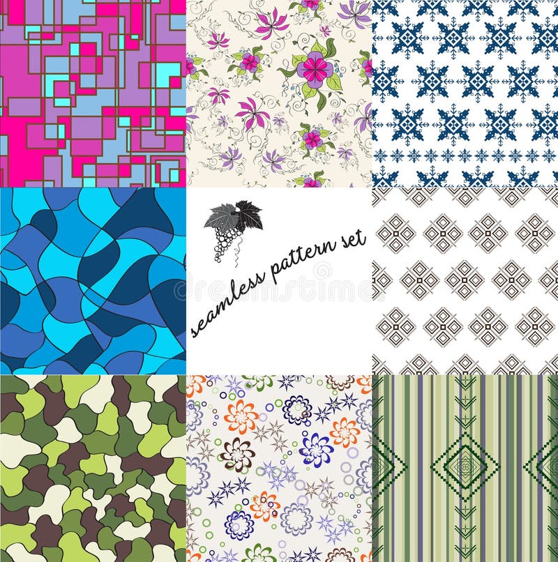 Set of eight patterns stock vector. Illustration of classic - 30196727