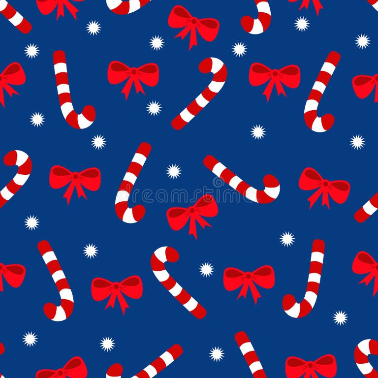 Seamless Pattern with Candy Cane and Bow-knot. Vector Illustration ...
