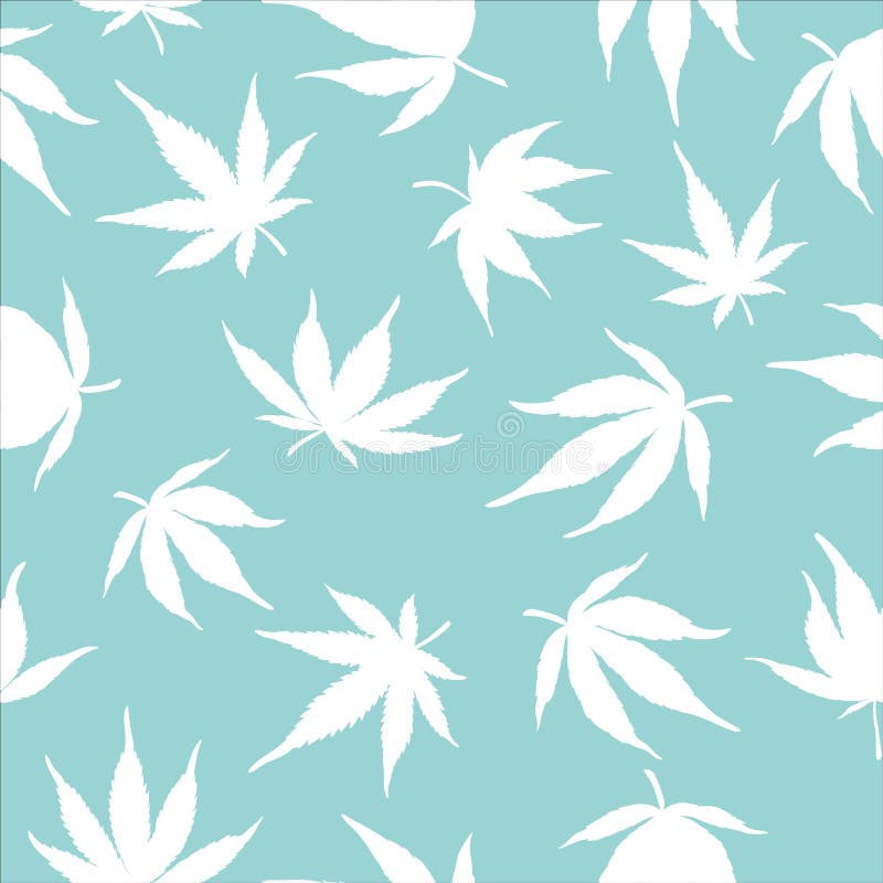 Seamless Pattern of Cannabis Leaves on a Blue Background. White Hemp ...