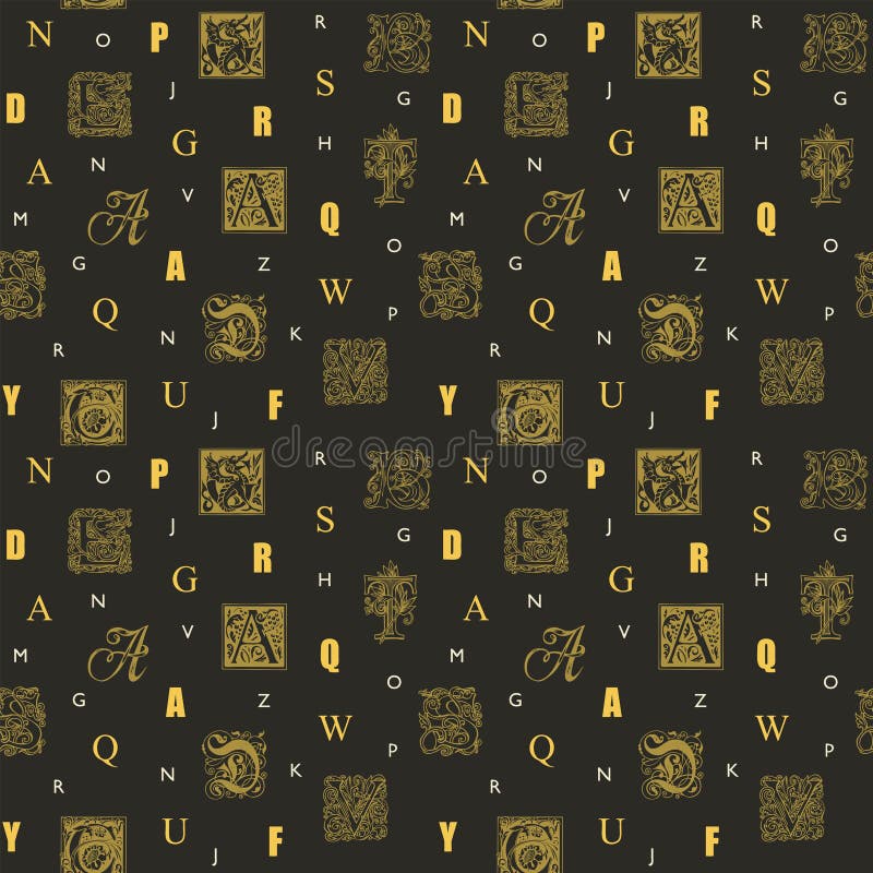 Seamless Pattern with Capital Letters and Hand Drawn Initial Letters Stock Vector - Illustration ...