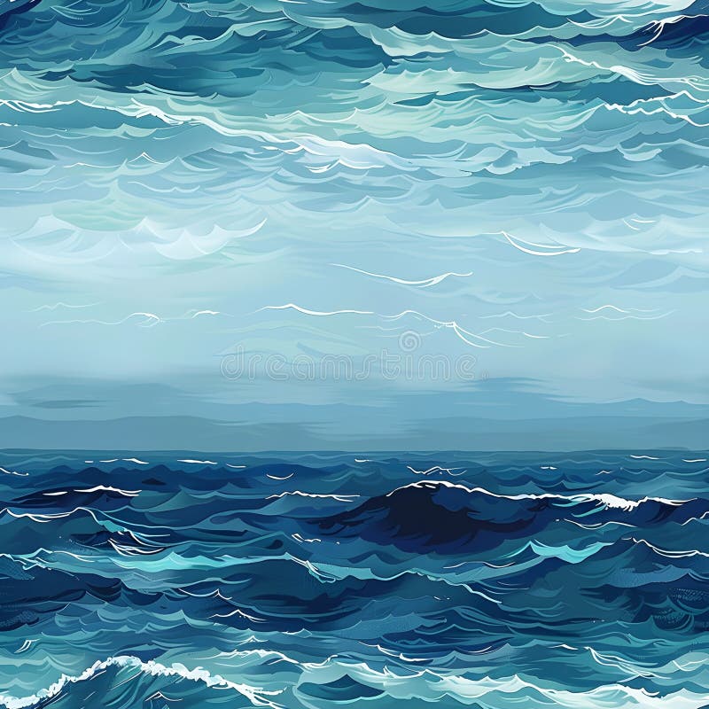 A Seamless Pattern Capturing the Serene Beauty of the Ocean with Its Rolling Waves and Layered ...