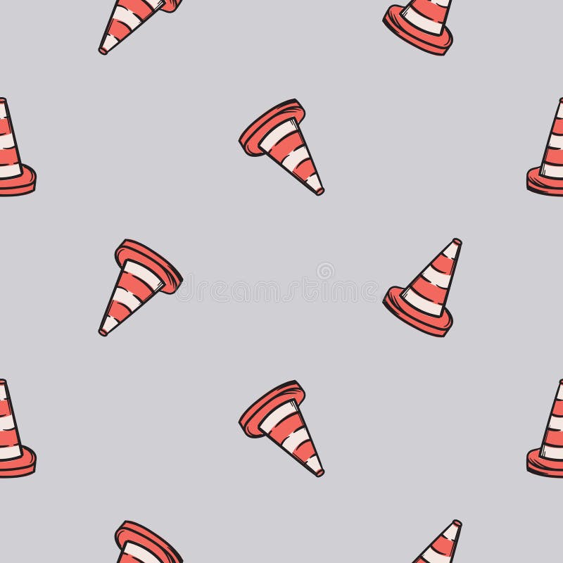 Seamless Pattern with Car Accessory, Cone for Driving School. Hand ...