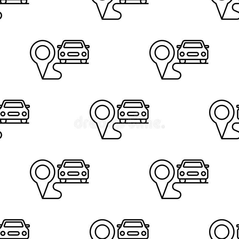 Seamless Pattern of Car in Map Pointer Pictogram. Taxi, Car Sharing or ...