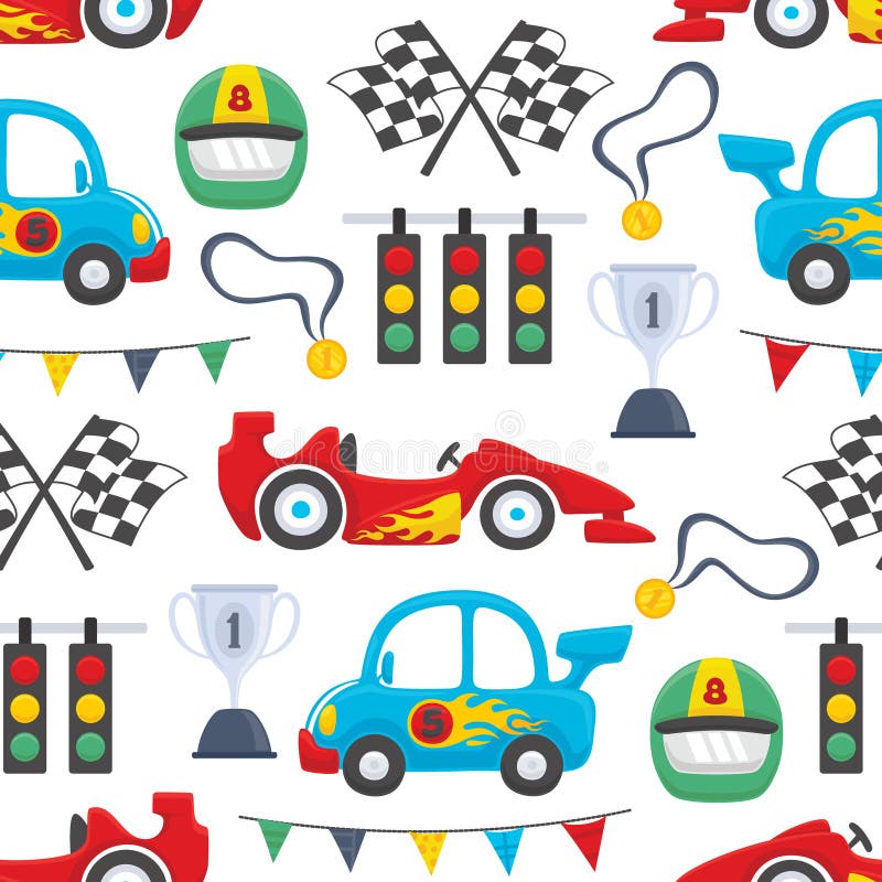 Seamless Pattern of Car Racing Elements Cartoon Vector Stock Vector ...