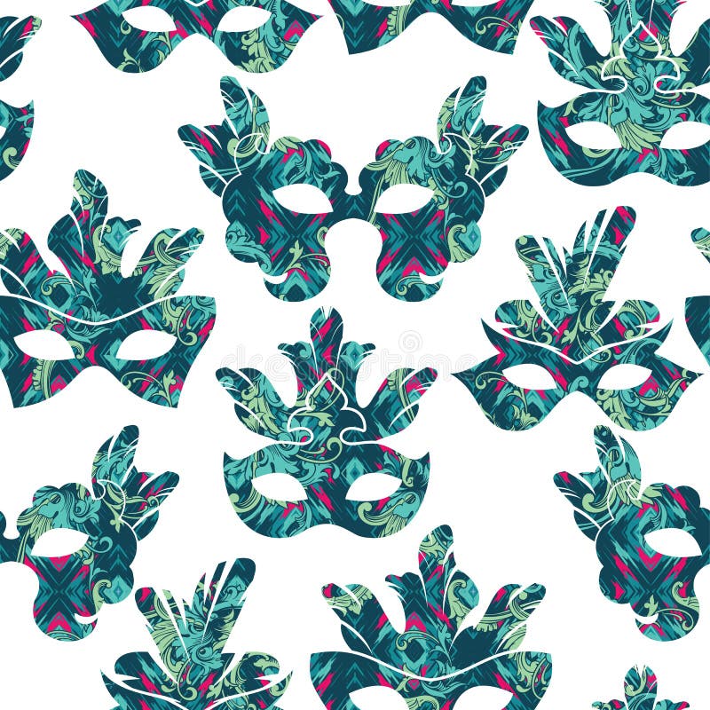 Vector Seamless Pattern with Carnival Mask Stock Vector - Illustration ...