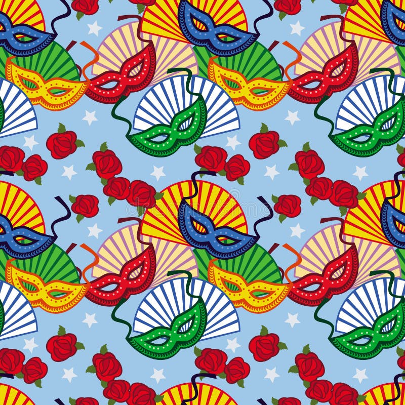 Seamless Pattern Carnival Masks Raster Clip Art Stock Illustrations ...