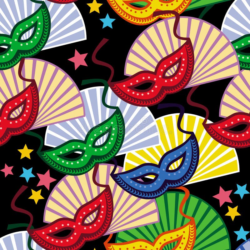 Seamless Pattern with Carnival Masks. Raster Clip Art. Stock ...
