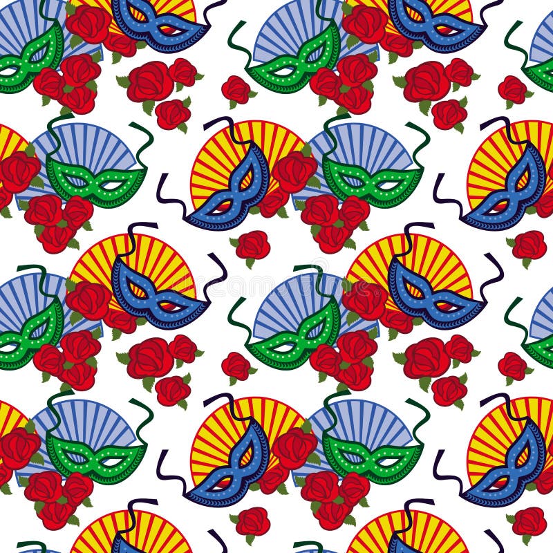 Seamless Pattern with Carnival Masks. Raster Clip Art. Stock ...