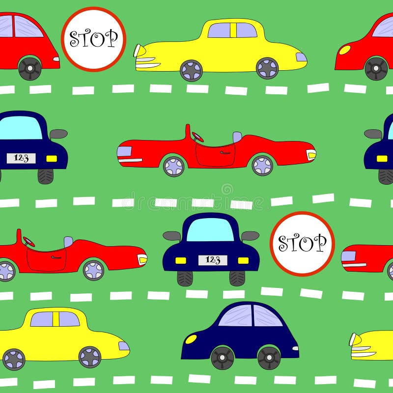 Seamless pattern with cars stock vector. Illustration of marking - 61690809