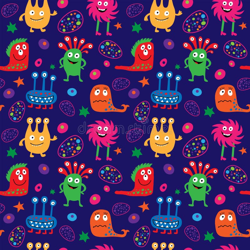 Seamless Pattern with Cartoon Aliens and Patterns Stock Vector ...