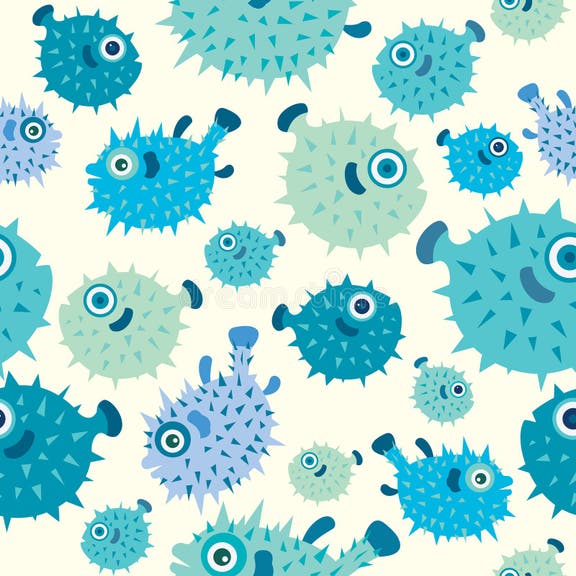 Seamless Pattern with Cartoon Balloonfish. Stock Vector - Illustration ...