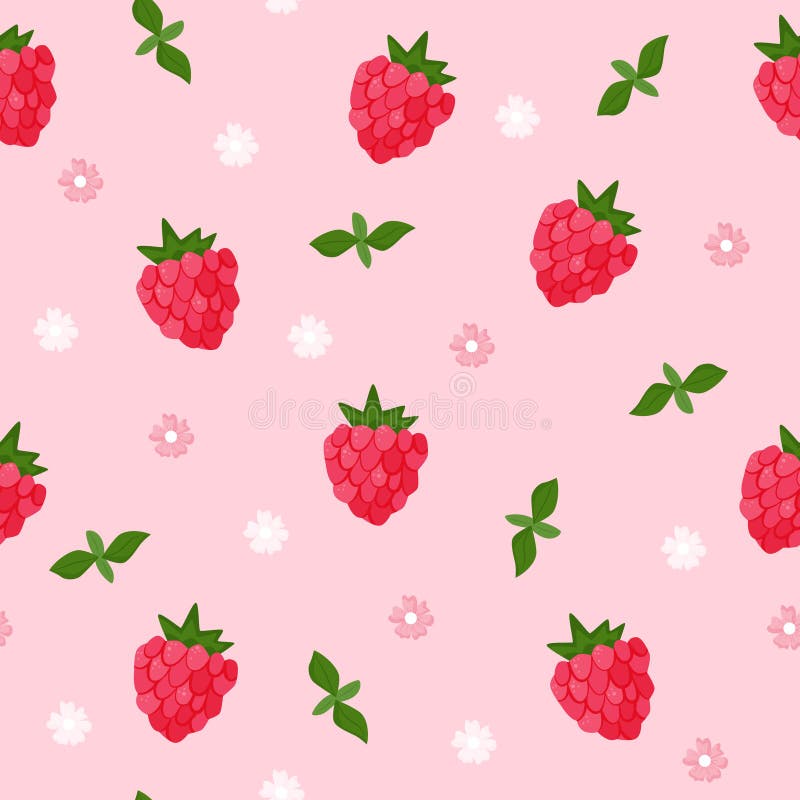 Seamless Pattern of Cartoon Berries. Cute Raspberry with Leaves and ...