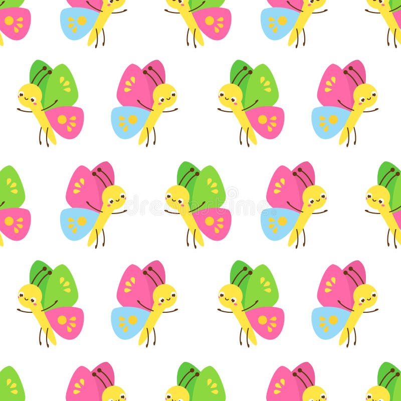 Seamless Pattern with Cartoon Butterfly. Background with Funny Insects ...