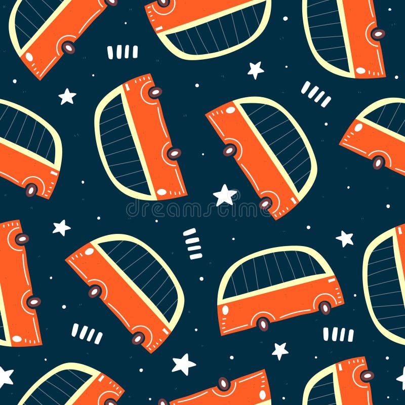 Seamless Pattern with Cartoon Cars, Decor Elements on a Neutral ...