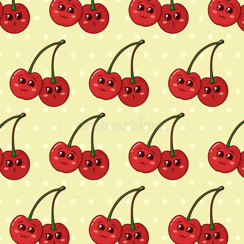 Seamless Pattern with Cartoon Cherries on Backdrop Stock Vector ...