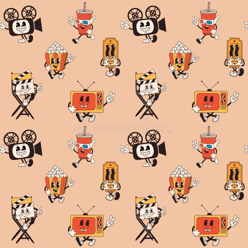 Seamless Pattern with Cartoon Cinema Set, Figure Stock Vector ...