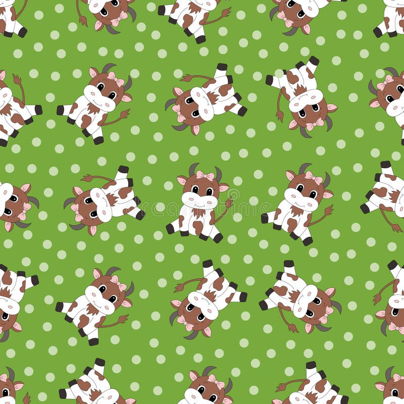 Seamless Pattern with Cartoon Cow. Vector Illustration Stock Vector ...