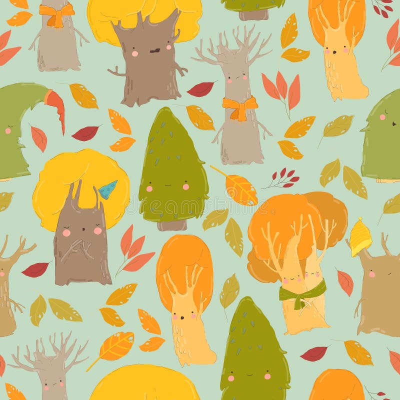 Seamless Pattern with Cartoon Cute Colorful Trees Stock Vector ...