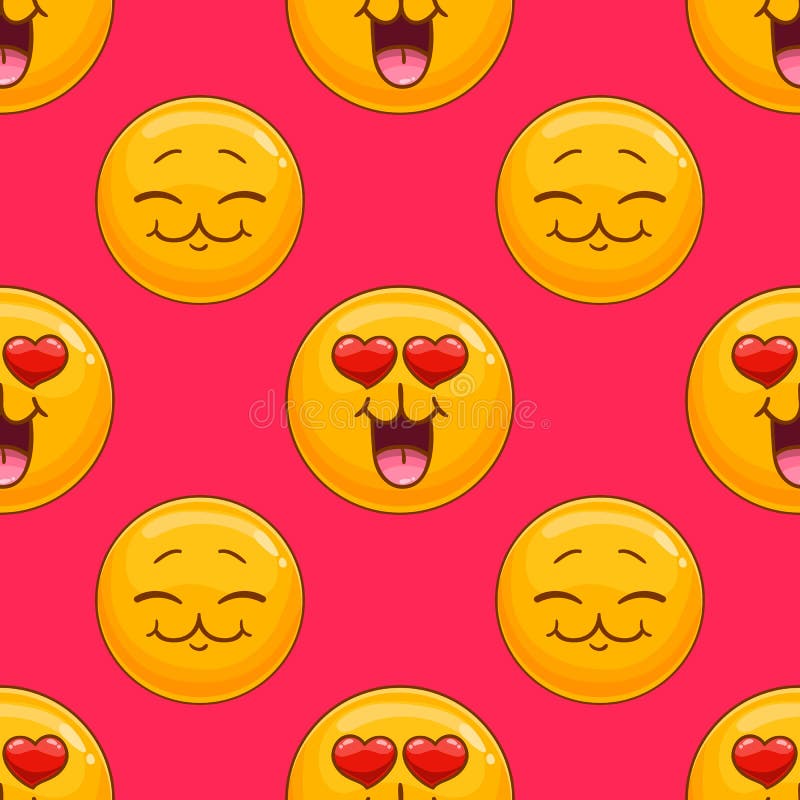 Seamless Pattern with Cartoon Cute Smile Face Stock Vector ...