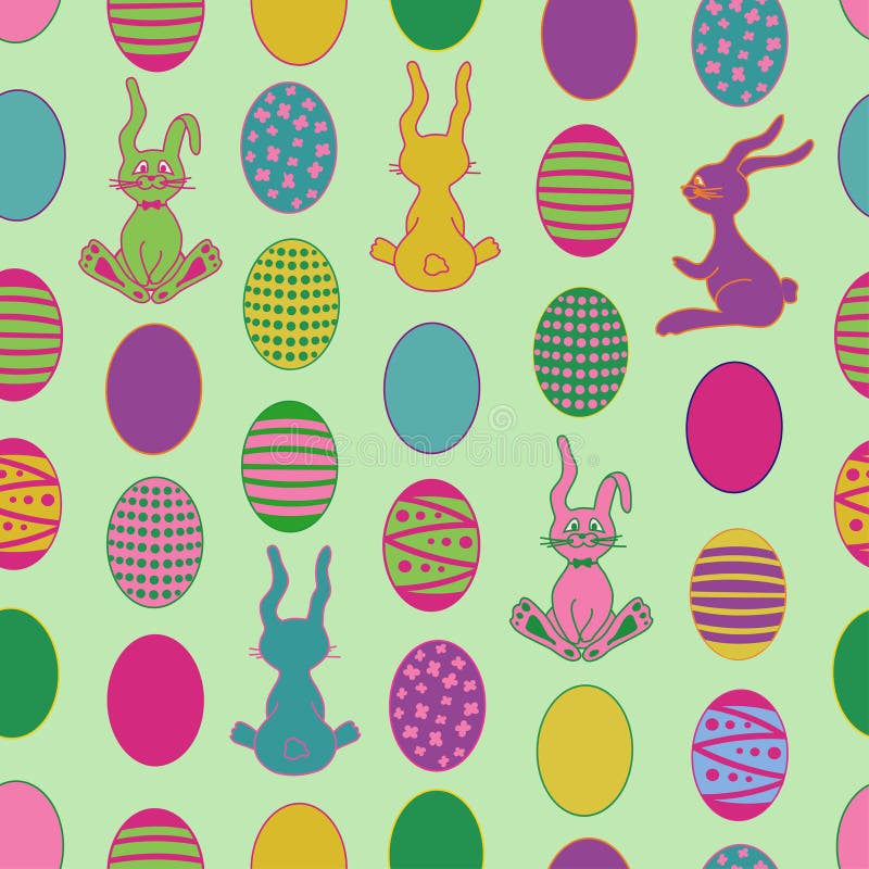 Seamless Pattern with Cartoon Easter Rabbit and Eg Stock Vector ...