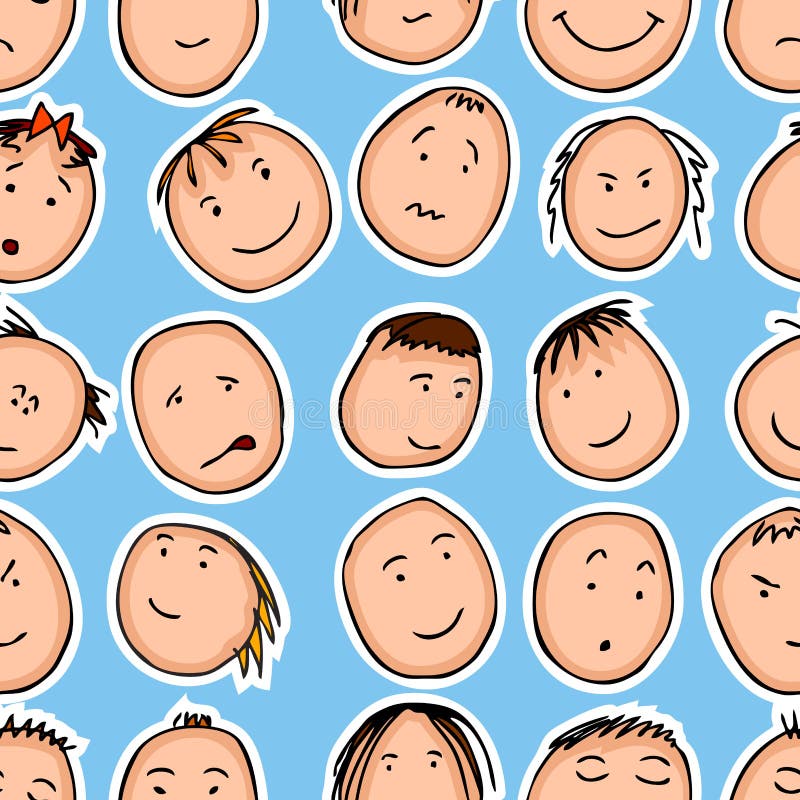 Seamless Pattern with Cartoon Faces Stock Vector - Illustration of grin ...