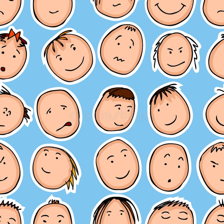 Seamless Pattern with Cartoon Faces Stock Vector - Illustration of grin ...
