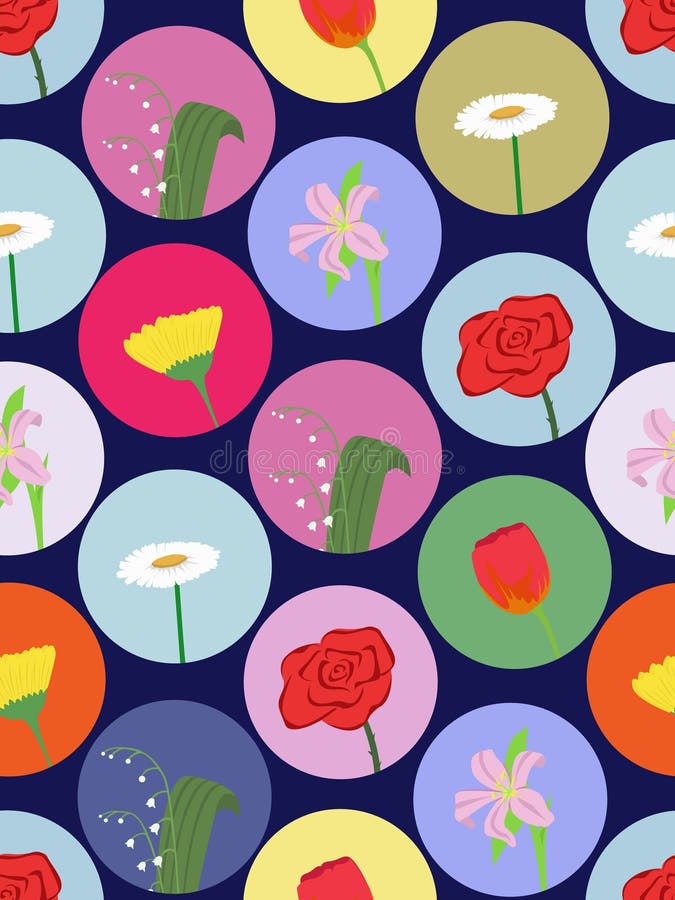 Seamless Pattern with Cartoon Flowers Stock Vector - Illustration of ...