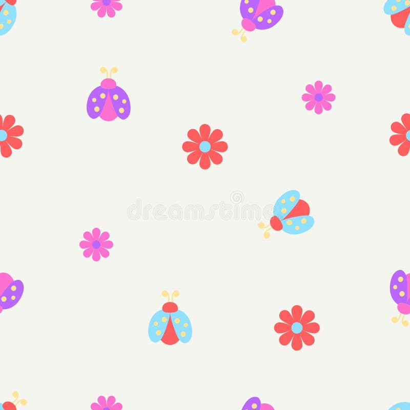 Seamless Pattern Cartoon Ladybug Insect. Stock Illustration ...