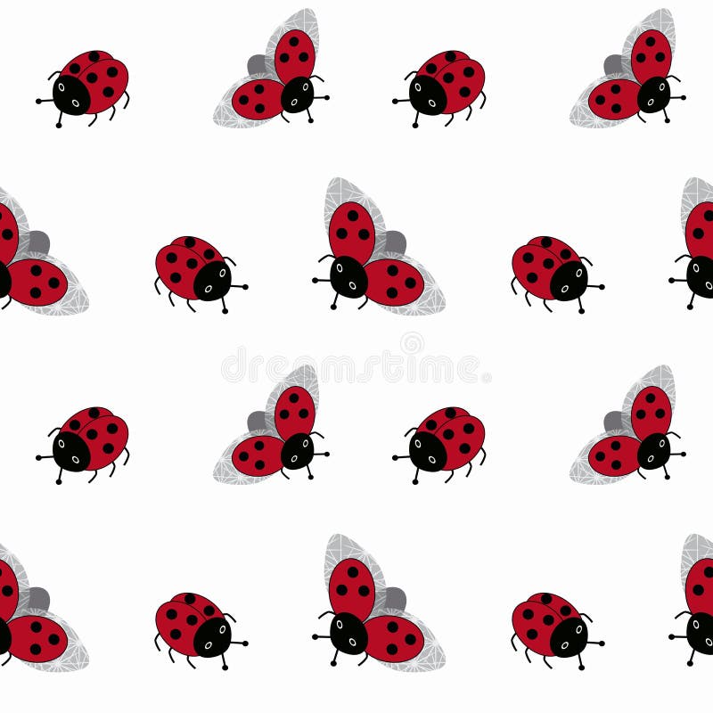 Seamless Pattern with Cartoon Ladybugs on a White Background Stock ...
