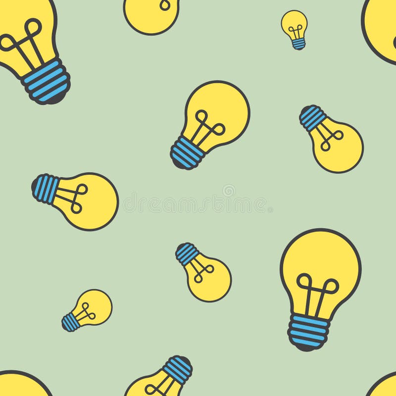 Seamless Pattern with Cartoon Light Bulb with Contour Stock Vector ...