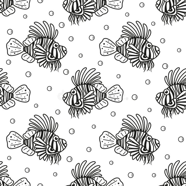 Seamless Pattern with Cartoon Lionfish Stock Vector - Illustration of ...