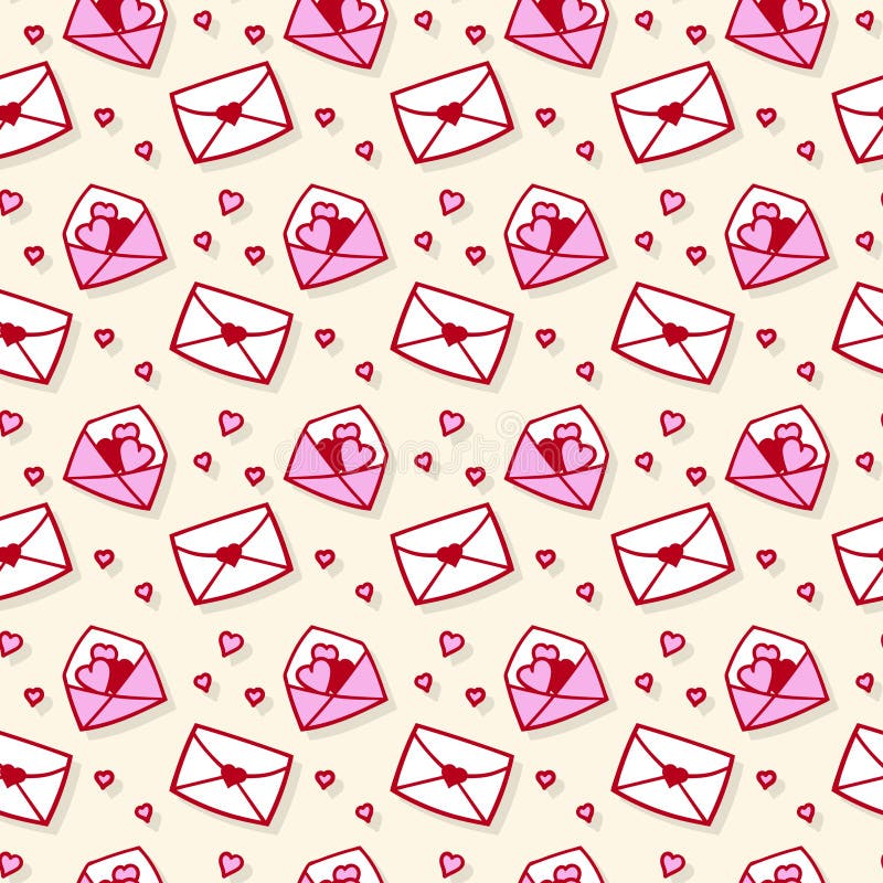 Seamless Pattern with Cartoon Love Envelopes and Hearts. Vector ...