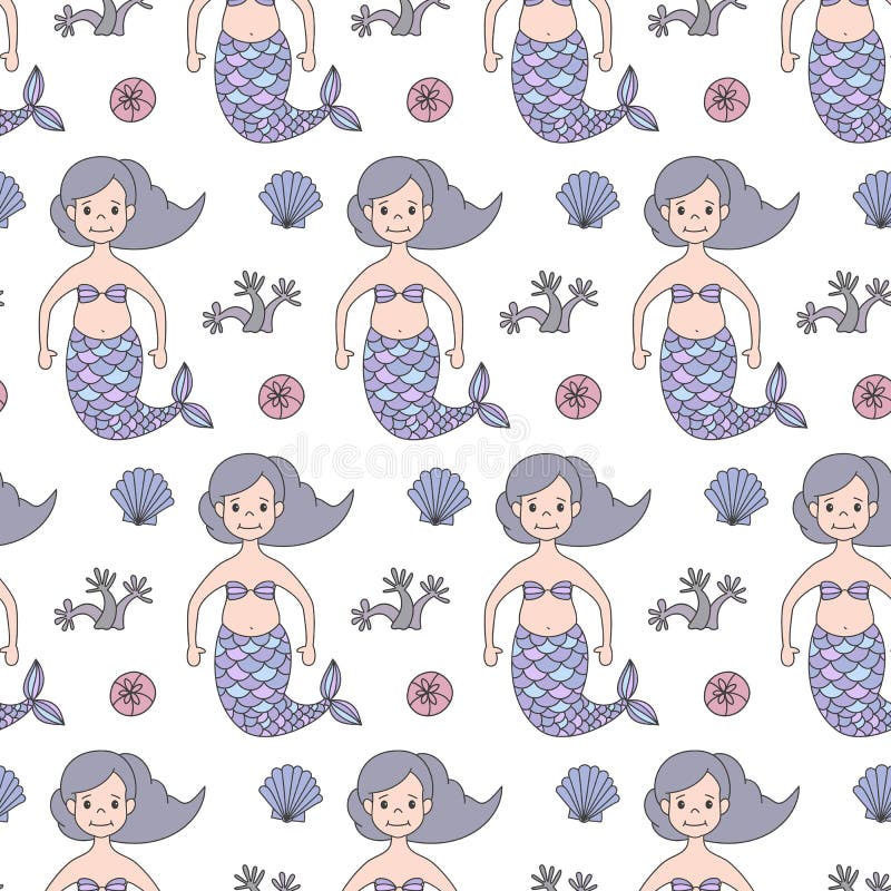 Seamless Pattern with Cartoon Mermaids. Stock Vector - Illustration of ...
