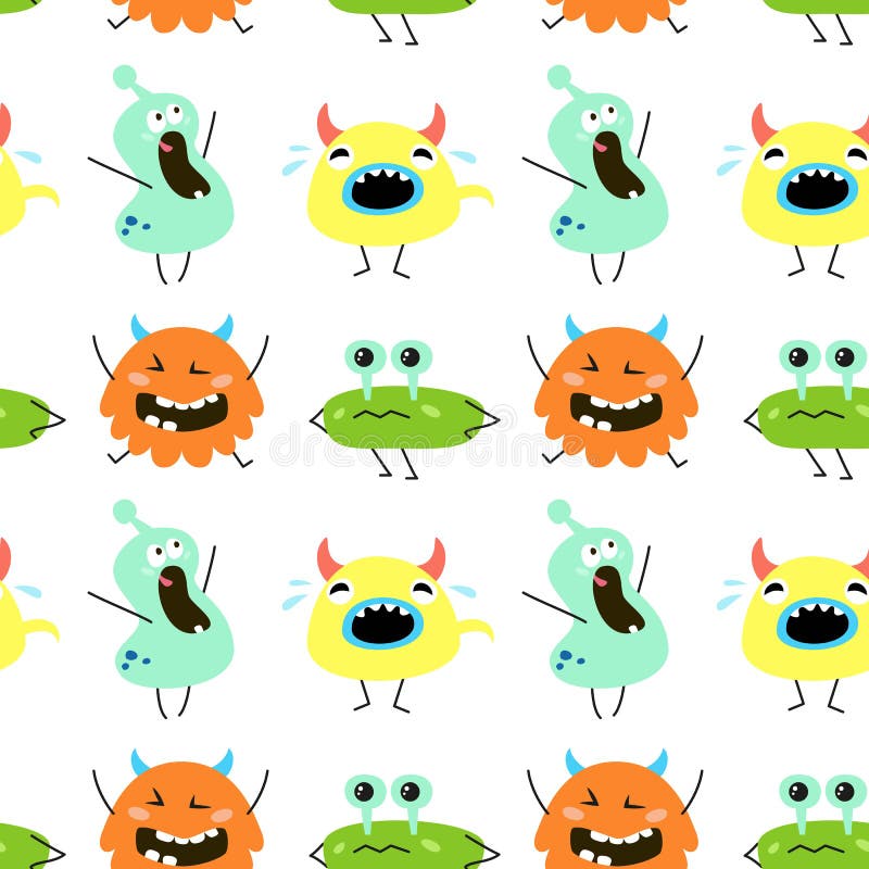Seamless Pattern with Cartoon Monsters. Stock Illustration ...