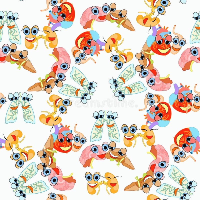 Seamless Pattern with Cartoon Organs of the Human Brain, Heart. Stock ...
