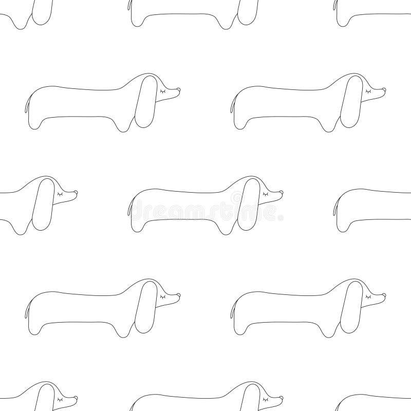 Seamless Pattern of Cartoon Outline Dachshund. Vector Dog Stock Vector ...
