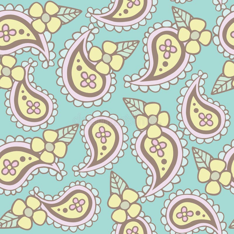 Seamless Pattern of Cartoon Paisley and Flower Stock Vector ...