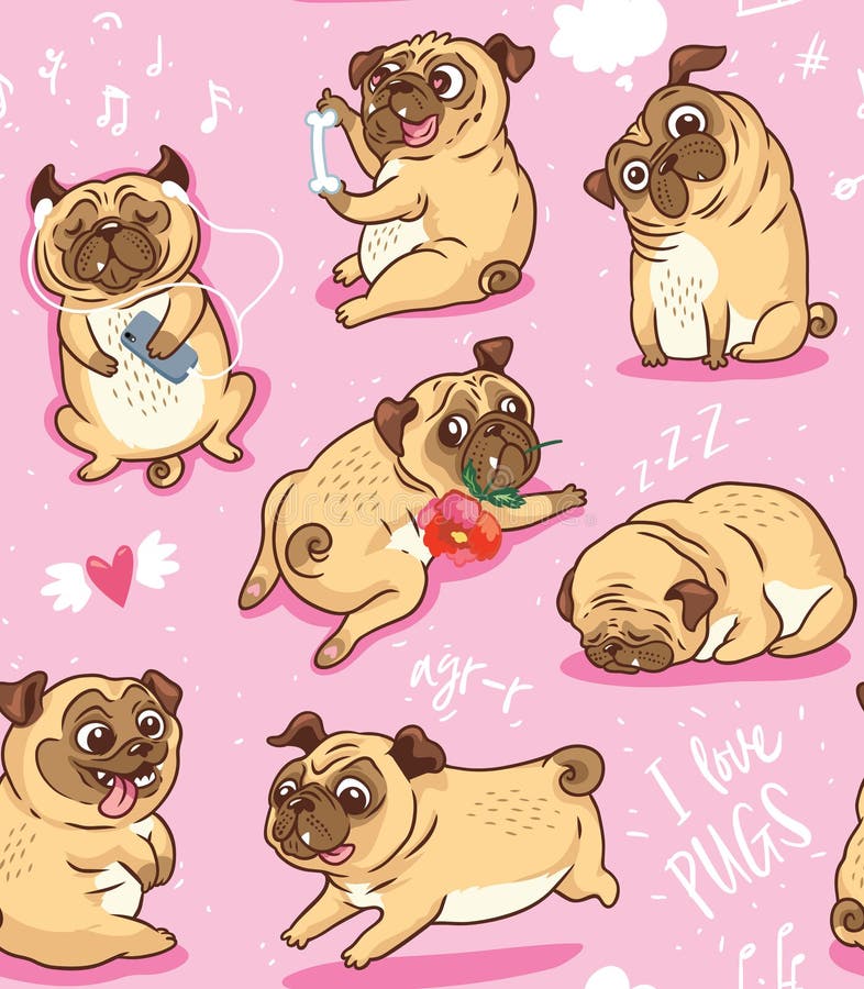 Pug Cartoon Background Clipart