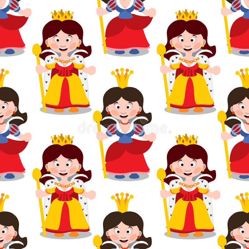 Seamless Pattern with Cartoon Queens. Stock Illustration - Illustration ...