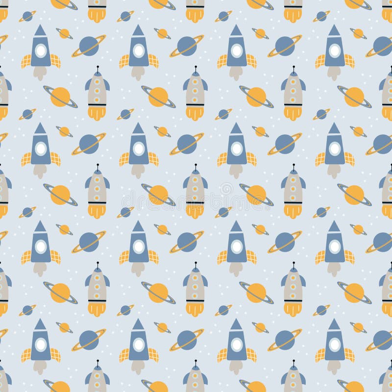 Seamless Pattern, Cartoon Rockets and Planets in Doodle Style. Baby ...