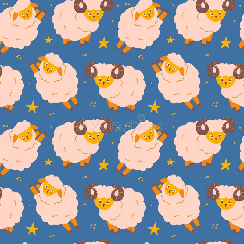 Seamless Pattern with Cartoon Sheep. Counting Sheep before Bedtime ...