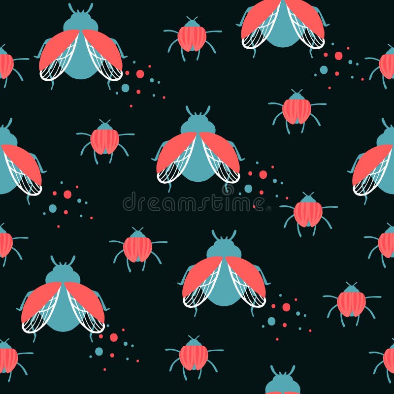 Seamless Pattern of Cartoon Simple Beetle Collection Colored Insects ...