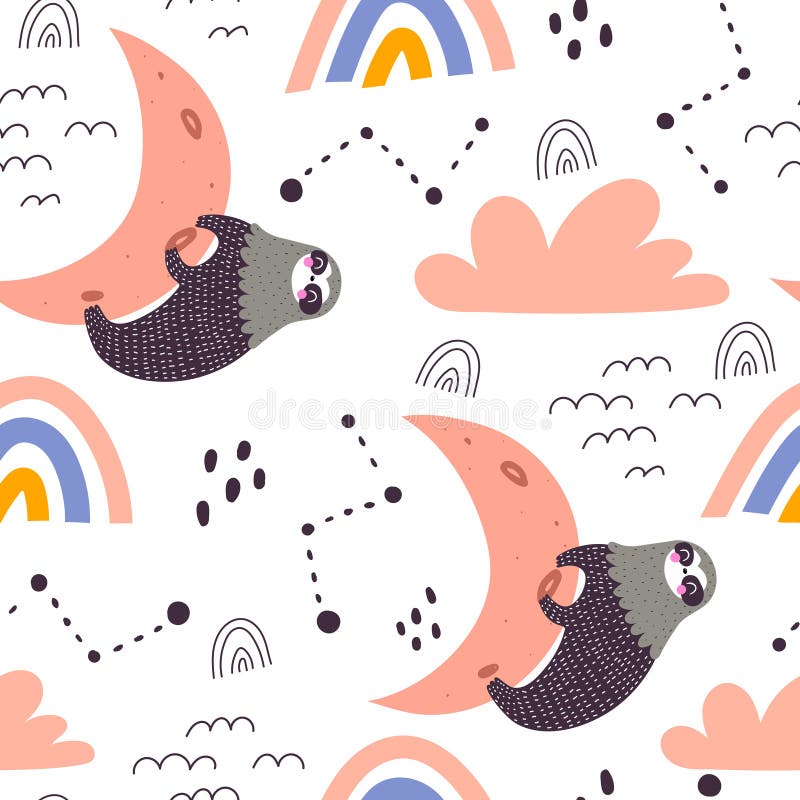 Rainbow Seamless Sloth Stock Illustrations – 54 Rainbow Seamless Sloth ...