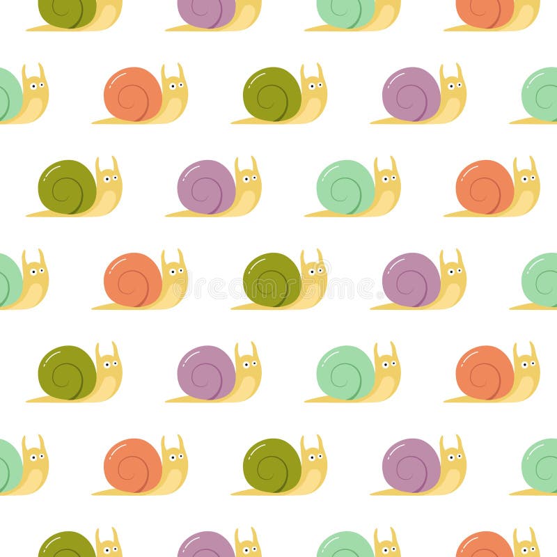 Seamless Pattern with Cartoon Snails on White Background Stock Vector ...