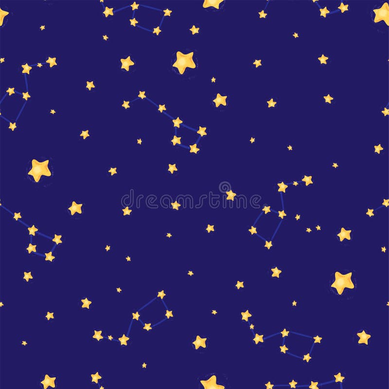 Seamless Pattern Cartoon Stars and Constellations in Space. Vector ...