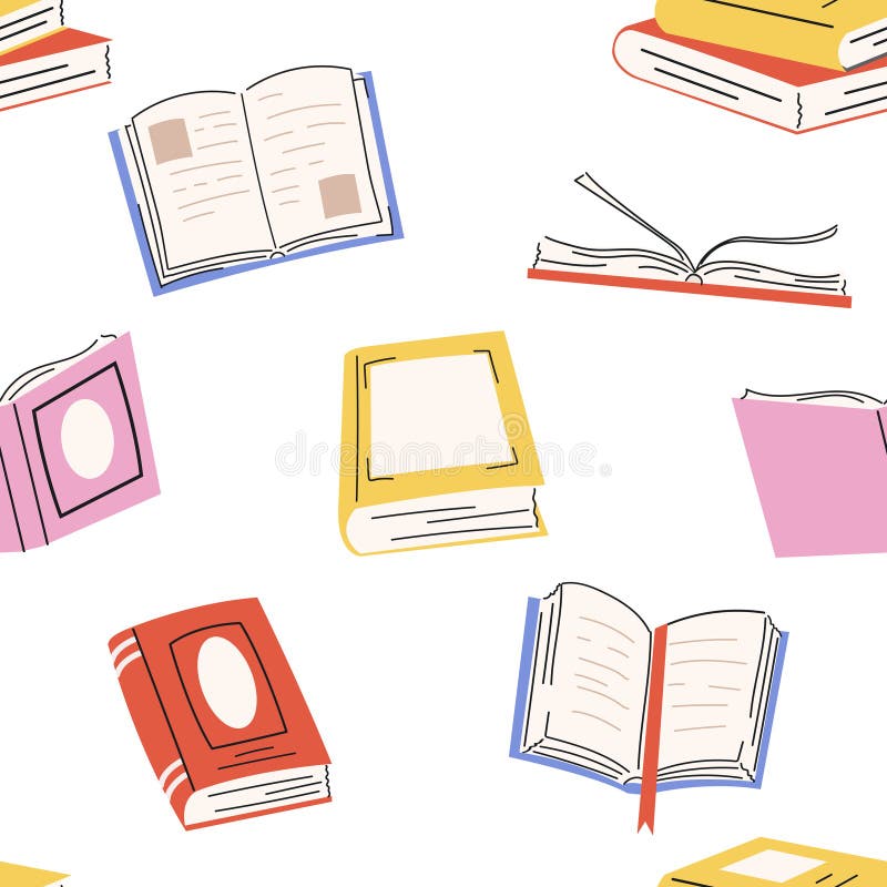 Seamless Pattern with Cartoon Style Multicolored Books. Repeating Print ...