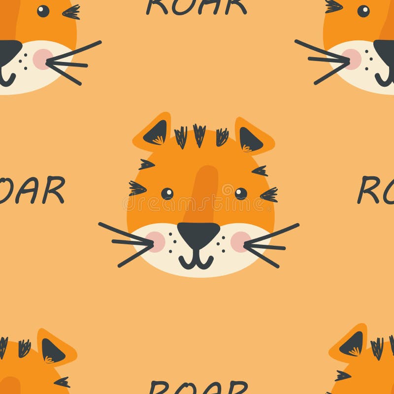 Seamless Pattern with Cartoon Tigers Stock Illustration - Illustration ...